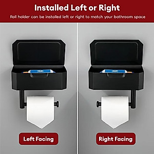 Beruyu Toilet Paper Holder with Shelf, Flushable Wipes Dispenser for Bathroom Wipe Storage, Stainless Steel Toilet Paper Holder Wall Mount, Self-Adhesive or Drilling, Matte Black