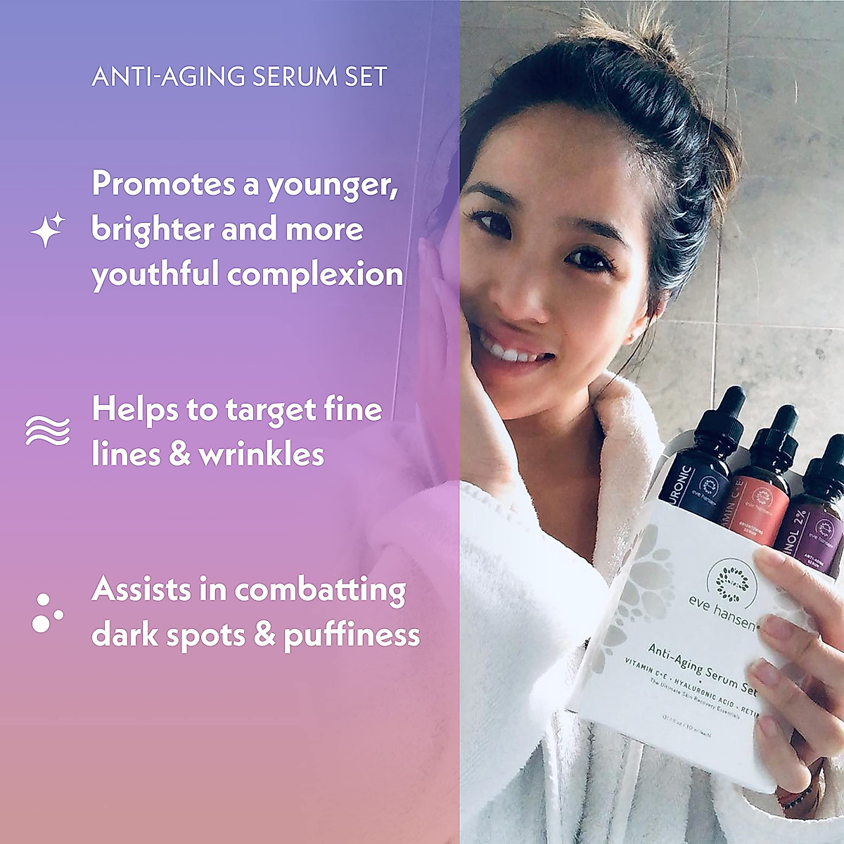 Eve Hansen Facial Serum Set | Vitamin C Serum, Hyaluronic Acid Serum, Retinol Serum | Hydrating and Anti-Aging Serum Set | 3x1 oz