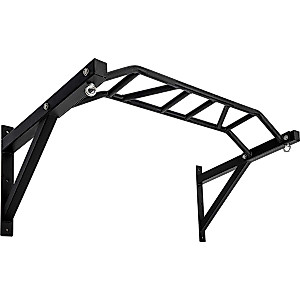 Wall Mount Pull-Up Bar - 47” Multi-Grip Chin-Up Station with Hangers for Punching Bags, Power Ropes for Home Gym Strength Training Equipment (Black.)