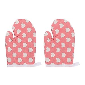 SOLUSTRE Oven Mitt Short Oven Mitts 2pcs Kids Oven Mitts Oven Gloves Kitchen Mitts Non Slip Baking Mitts for Kitchen Baking Fireplace Grill BBQ Heart Pattern Small Oven Mitts Oven Glove