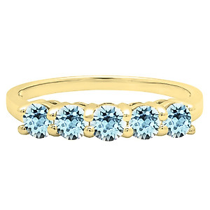 Dazzlingrock Collection Round Aquamarine Ladies 5 Stone Wedding Band Anniversary Ring in 14K Yellow Gold, Size 10