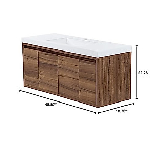 Spring Mill Cabinets Kelby 48 Inch Modern Floating Bathroom Vanity with White Single Sink Top, 2-Door Cabinet, 2 Soft-Close Drawers, 48.5" W x 18.75" D x 22.25"