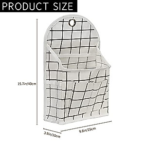 AUHOKY 2Pcs Wall Hanging Storage Bag, Waterproof Over The Door Closet Organizer with 3 Pockets, Stylish Hanging Pocket Linen Cotton Pouch Box Containers for Bedroom Bathroom Desktop(Black/White)