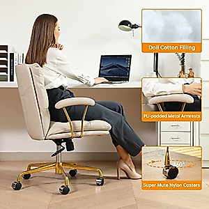 EMIAH Office Desk Chair Ergonomic Computer Chair Mid-Back PU-Padded Executive Adjustable Rolling Swivel Task Chair, Home Office Desk Chairs with Upholstered Armrest & Thickened Cushion