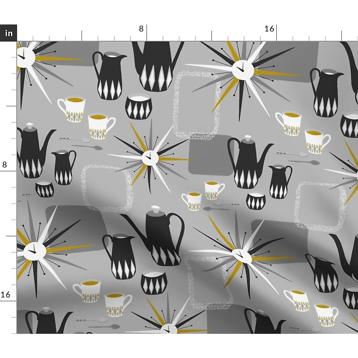 Spoonflower Fabric - Mid Century Modern Coffee Time Mod Neutral Gray 1950S Star Retro Printed on Petal Signature Cotton Fabric by The Yard - Sewing Quilting Apparel Crafts Decor