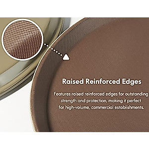 CURTA 2-Pack Restaurant Grade Non-Slip Tray, NSF, 16 Inch, Plastic Rubber Lined Anti-Skid Round Serving Tray, Brown