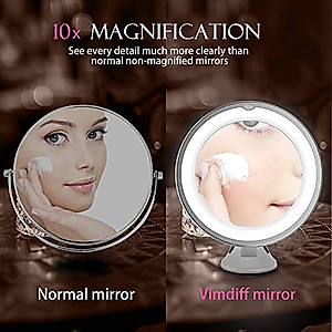 Vimdiff 10X Magnifying Makeup Mirror with Lights, Portable Hand Cosmetic Magnification Lighted Makeup Mirror for Home Tabletop Bathroom Shower and Travel