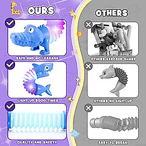 Animals Fidget Toys for Toddlers: 6 Pack LED Animal Pop Tubes for Kids 2 3 4 5 6 Year Old Girls Boys Gifts New Autism Sensory Toy for Toddler Age 3-5 Tube Set Light Up Party Favors Girl Boy Gift