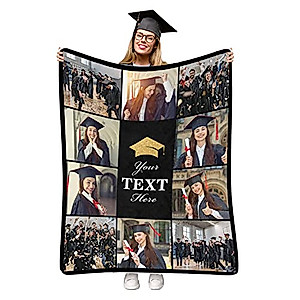 Artsadd Custom Graduation Blankets with Photos Text Personalized Class of 2023 Graduation Gifts Customized Flannel Throw Blanket Senior High School/College/Masters Graduate Gifts for Him Her 60"x80"