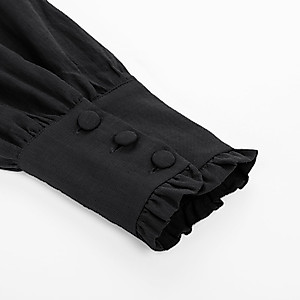 Scarlet Darkness Renaissance Shirt Women 1800s Victorian Edwardian Blouse Long Sleeve Shirt Black S