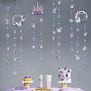 Iridescent Lavender Party Decorations for Girls Gold Purple White Birthday Garland Banner Crown Backdrop Streamer Decor for Coming of Age Quinceanera Princess Theme Wedding Bridal Baby Shower Party Supplies