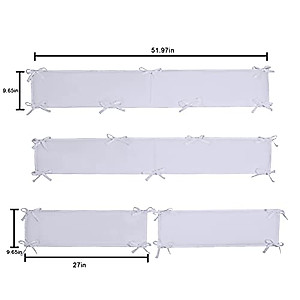 4in1 Baby Padded Crib Bumpers for Inside Crib, Breathable Cushioned Crib Bumper Pads for Boys Girls Bedding Set (QWI-Grey) (QWI-White)