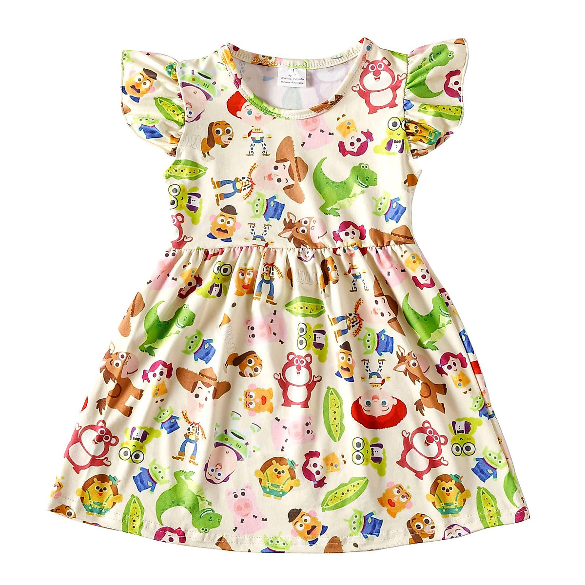 Toddlr Girls Toy Cartoon Yellow Twirl Dress Ruffle Bottom Summer Flutter Sleeves Clothes 2-3T
