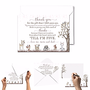 Paper Clever Party 25 Girls Woodland Baby Thank You Cards Pack – Cute Baby Shower Notes with Envelopes, Prefilled Message, Customizable Blank Stationery, Pink, Rustic Floral, New Parents Gift Ideas