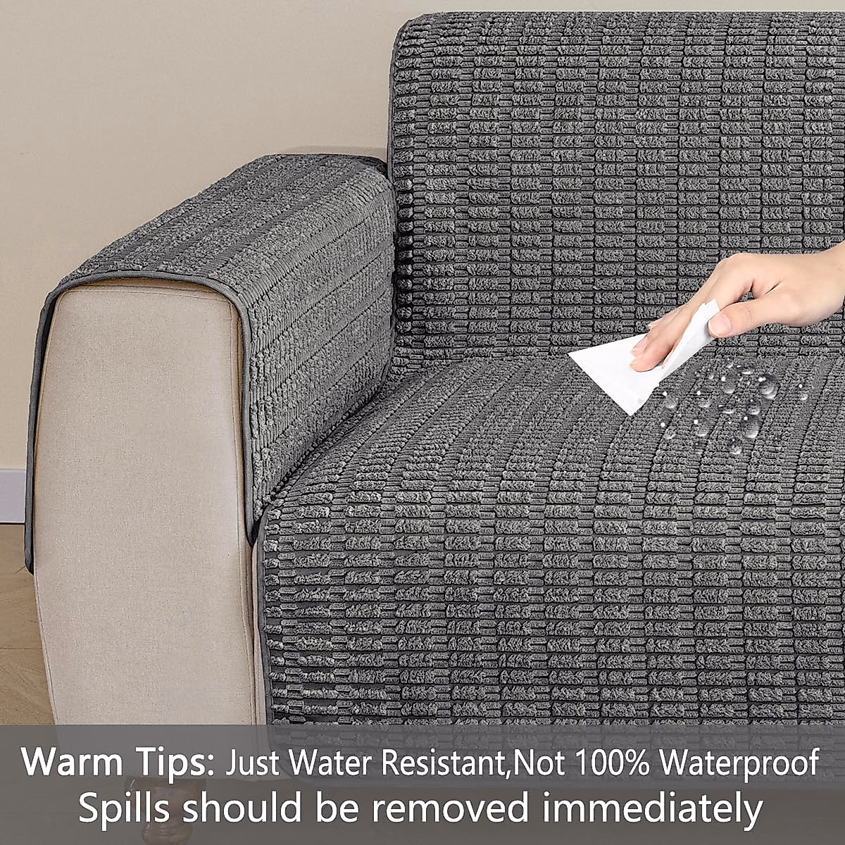 Muamar Couch Arm Covers Chair Arm Covers, Non Slip Sofa Arm Covers, Armrest Covers for Sofa, Furniture Covers Couch Protector Set of 2pcs (26x26inch, Dark Grey)