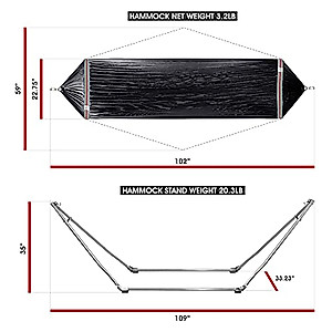 Tranquillo 450lb Capacity Hammock with Stand Included Instant Set Up Foldable Portable Hammock Bed with Spreader Bar, Indoor & Outdoor, Black