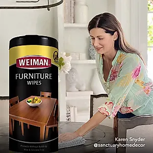Weiman Wood Polish and Cleaning Wipes, For Furniture Cleaner, Protect from Watermarks, Stains & Aging, No Build-Up, UVX-15 Prevent Drying, Fading & Discoloration, 2 Pack with Microfiber Cloth