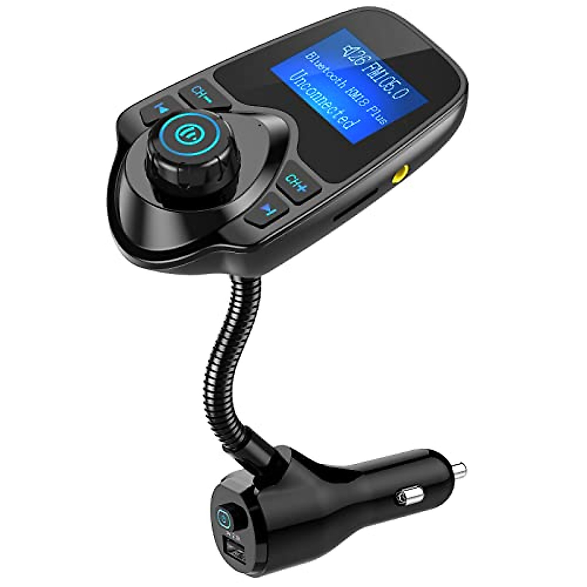 Nulaxy Bluetooth FM Transmitter for Car, Upgraded Manual Power On/Off Switch Wireless Car Radio Bluetooth Adapter Supports Hands free Calls, USB Fast Charging, microSD Card, Aux Play - KM18 Plus Black