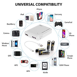 Success4Sport Portable AA Battery Travel Charger Works for Asus ZenPad 10 16GB and Emergency Re-Charger with LED Light! (Takes 4 AA Batteries,USB-C) [White]