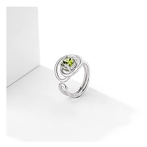 UniLogue S925 Sterling Silver Female Simple and Fashion Style Adjustable Ring, Created Olivine Line Entwined Open End Ring Jewelry Gift for Women(Double Circles)