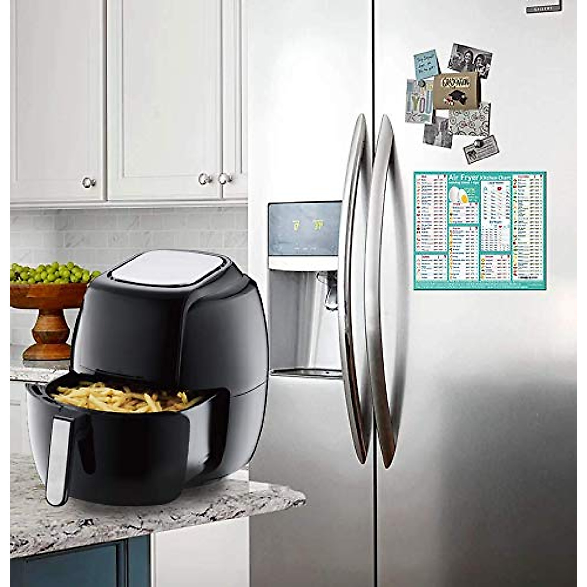 Air Fryer Accessories Cooking Times Cheat Sheet Kitchen Conversion Chart Fridge Magnet Guide Big Text 9”x10” Kitchen Gift Recipe Cookbook 90 Foods Pizza Chicken Nuggets French Fries Dessert