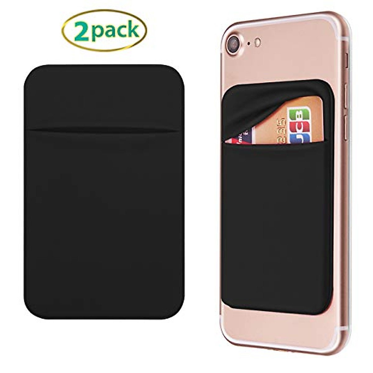 OBVIS Cell Phone Pocket Self Adhesive Card Holder Stick On Wallet Sleeve with Adhesive RFID Card ID Credit Card ATM Card Holder for iPhone Android 2 Pack Black