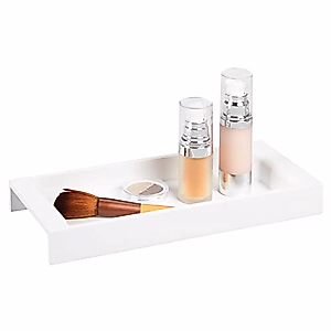 mDesign Wood Bamboo Tray for Bathroom and Vanity - Fits on Top of Toilet Tank, Sink, Counter - Bath Accessories Organizer - Soap, Towel, Skincare, Perfume, Toiletry Holder - Echo Collection - White