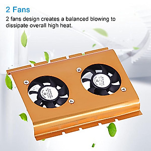 ASHATA HDD Dual Fan Cooling Cooler, 3.5" Hard Disk Drive Fan Cooling Cooler Gold Tone, Hard Disk Cooler for HDD with Fast Heat Dissipation, 2 Fans Design(Gold)
