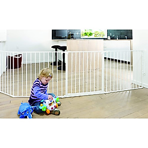 BabyDan Flex Hearth 35.4-109.5 Inch Wide Extra Large Size Safety Baby Gate for Fireplace, Hearths, and Doorways, White