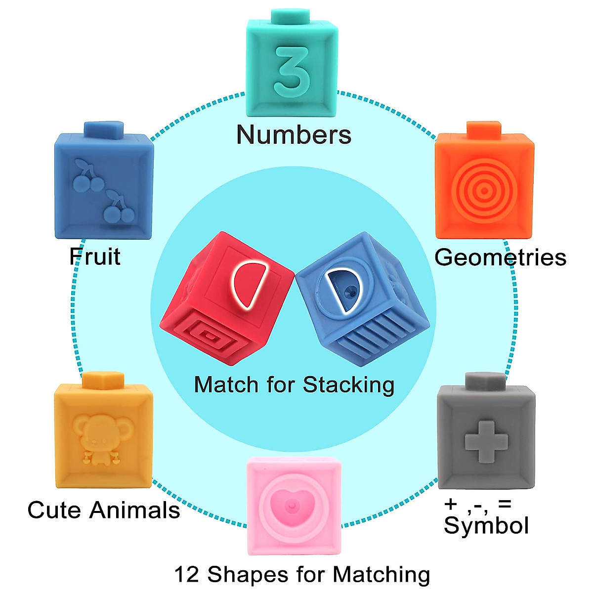 KIDPAPA Baby Blocks,16 PCS Baby Soft Building Blocks, Stacking Blocks with Shark Animals and Number, Educational Montessori Toys for Babies 6 to 12 Months and Up