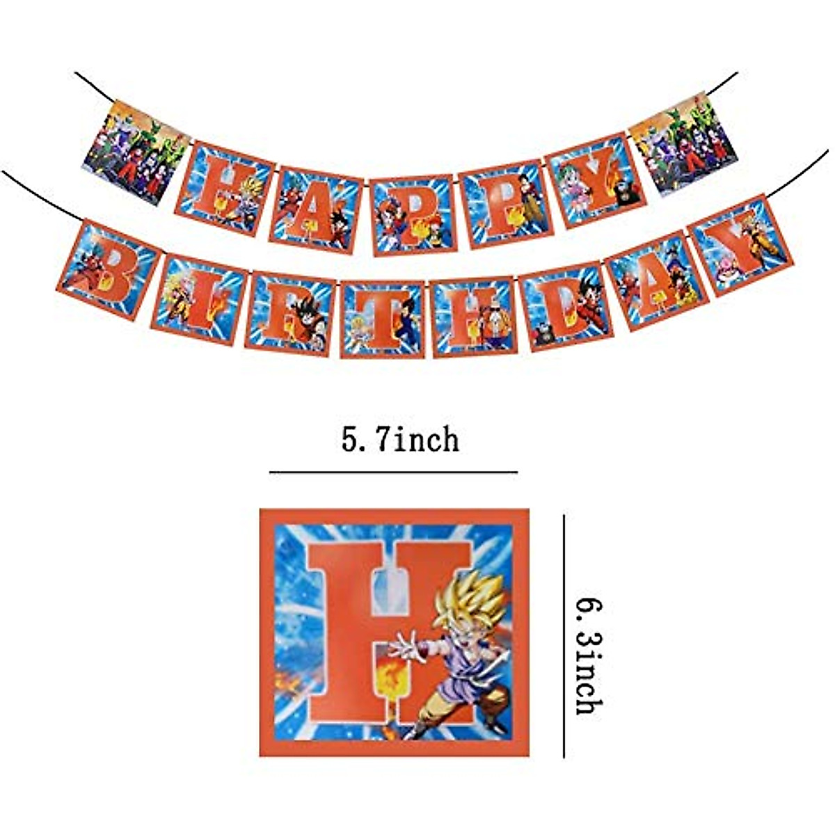 50Pcs Dragon Anime Party Decorations,Dragon Anime Party Banner,Super Saiyan Foil Balloon, Latex Balloon, Cupcake Topper and Cake Topper, Gokuing Party Supplies for kids