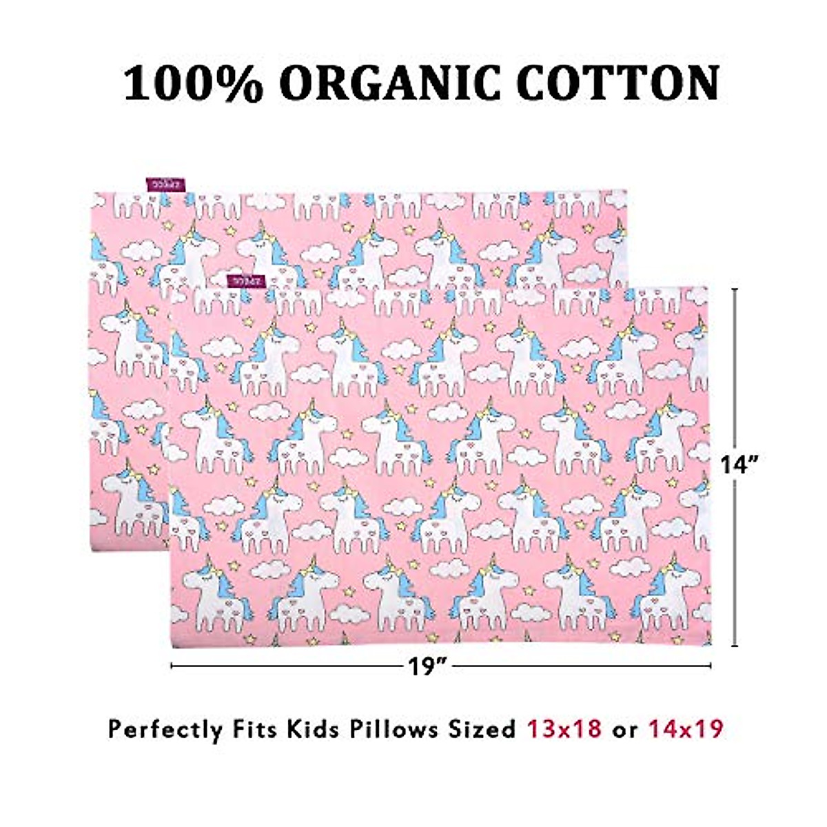 ZPECC Toddler Pillowcases Set of 2, Hypoallergenic 14x19 Pillow Cover Fits Pillows Sized 13x18 or 14x19, 100% Soft Cotton Envelope Closure Kids Pillowcase for Sleeping, Machine Washable, Pink Unicorn