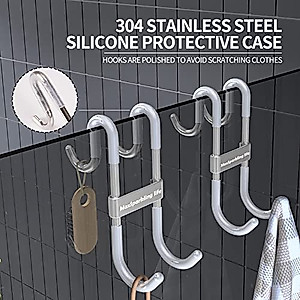 MaxSparkling life 2 Pack Shower Glass Door Hooks, Stainless Steel Double Hook Design, with Silicone Cover to Prevent Scratch, Black Hooks for Bathroom Glass Door Shower Door Hanging Towels, Bathrobes