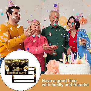 YSTEP 50th Birthday Party Invitations, 20 Black Gold Invite Cards with Envelopes, 4"x6" Foil Balloon Birthday Invites - B09