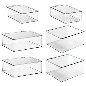 mDesign Plastic Stackable Playroom/Game Organizer Storage Box with Hinged Lid for Shelves, Cubbies, Holds Toys, Blocks, Puzzles, Controllers, or Crayons, Set of 6, Clear