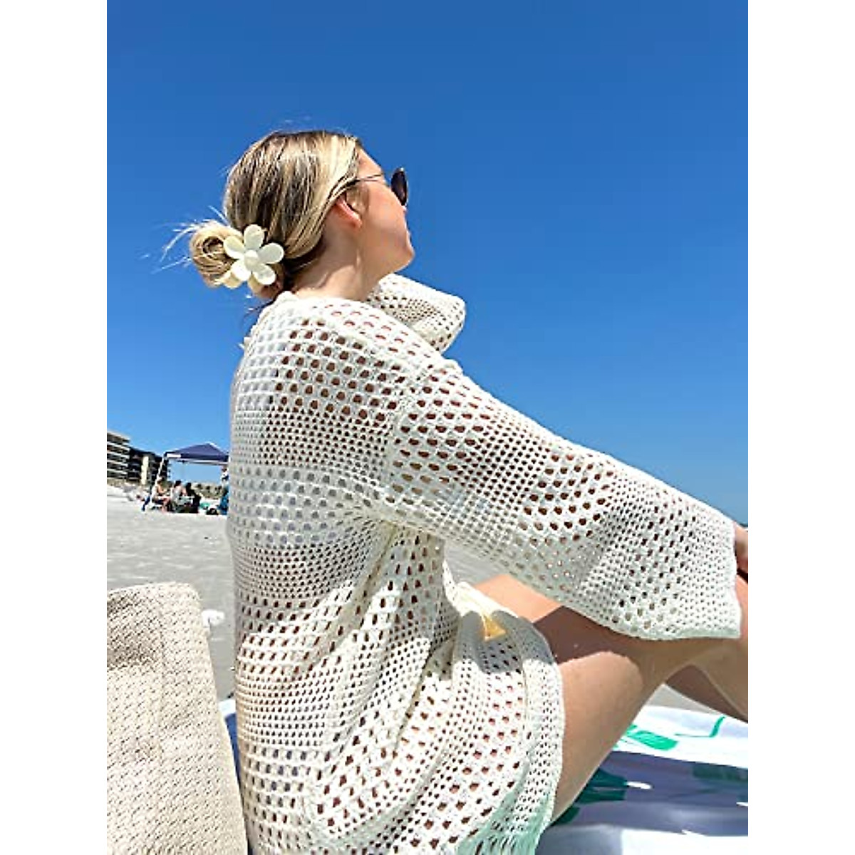 Prinbara Womens Vacation Dress Coverups Beachwear Clothes Sexy Crochet Cover up Tops Summer Swimsuit for Women Beach Outfit Bikini Swimwear 2023 Fashion Trendy Bathing Suit 9PA58-baise-M White