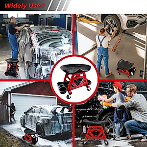 ROBLOCK Durable Mechanic Stool Chair with Wheels, Heavy Duty Garage Shop Stool On Wheels, Rolling Stool Car Detailing Creeper Seat with Tool Tray for Workshop, Auto Repair Shop and Home