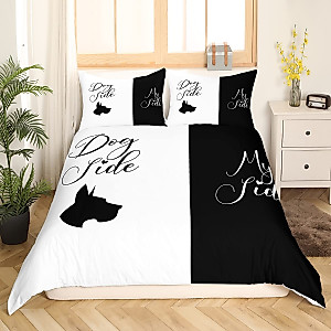 Erosebridal Dog Side My Side Comforter Cover King Size Black White Duvet Cover Microfiber Romantic Love Bedding Set Valentine's Day Wedding Anniversary Quilt Cover Room Decor with 2 Pillow Cases
