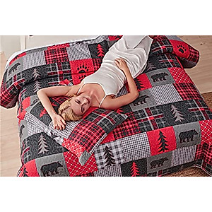 Bedspread Coverlet King Size Rustic Quilt Set Bedding King Plaid Quilt Bedding Lightweight Bedspread Lodge Cabin Bear Bedding Country Patchwork Quilt Bedspread Coverlet Rustic Reversible Quilts