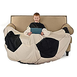 Soccer Ball Wearable Sleeved Round Arm Blanket 68" Diameter, Snuggle Up with Warm & Cozy Microfiber Flannel Novelty Robe Blanket, Indoor & Outdoor Use