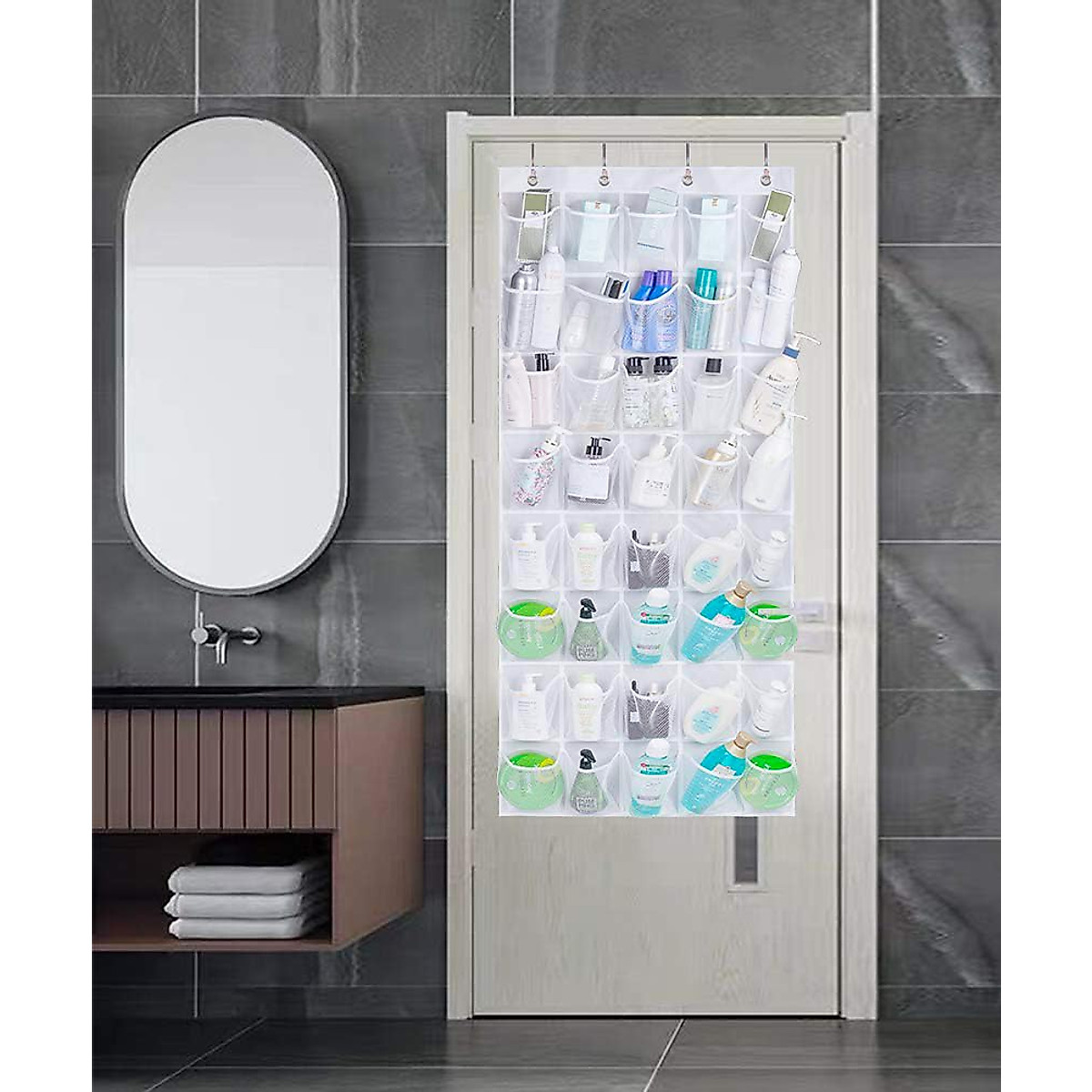 AOODA Over The Door Hanging Pantry Snack Organizer 40 Mesh Pockets Kids Shoe Rack Hanger Holder for Closet, White