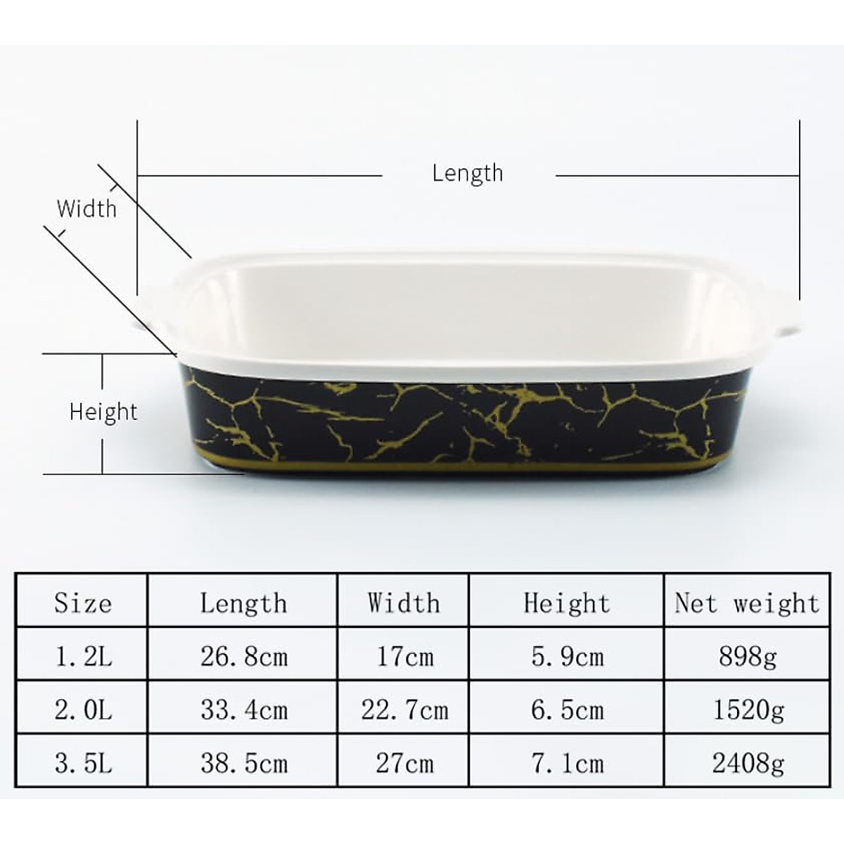 HONHPD 3PCS Rectangular Porcelain Casserole Warming Trays for Food, Ceramics Chafers, and Buffet Warmers Sets, Ceramics Chafing Dish Buffet Set, Green Marble Finish (11inch.13inch.15inch）