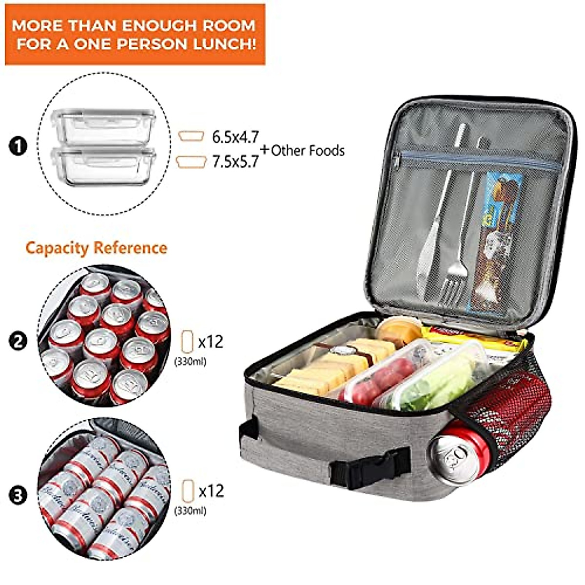 LESENTA Lunch Box for Men Women Adult-Small Insulated Lunch Bag for Office Hiking - Portable Reusable Lunch Box (Light Gray)