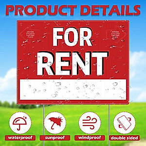 Soaoo 5 Pack 12 x 16 Inch for Rent Sign with Stand Double Sided Yard Sign Stands Corrugated Plastic Lease with Directional Arrow Sticker House Car Rental Supplies