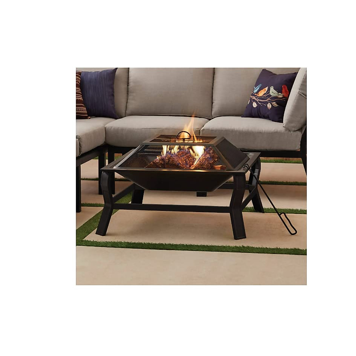 MADENA Mainstays Greyson 30” Square Wood Burning Fire Pit with Mesh Screen,MS49-096-035-01