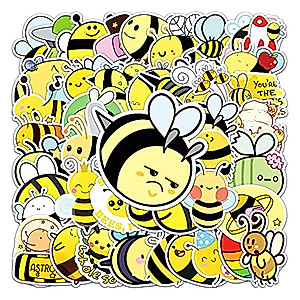 51 PCS Cute Bee Water Bottle Stickers for Kids Teens,Small Honeybee Vinyl Waterproof Stickers Decals for Laptop Bumper Skateboard Helmet,Cartoon Kawaii Bees Animal Stickers