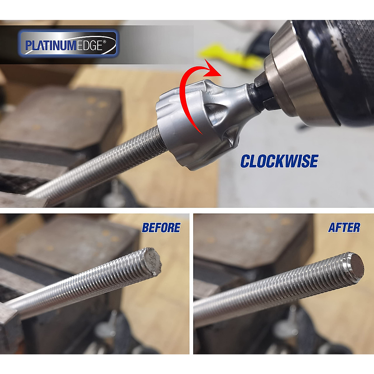 PLATINUMEDGE Deburring External Chamfer Tool, YG8 Carbide Blade, Deburring Drill Bit, Remove Burr Tools, Quick Release 1/4inch Hex Shank, Repairing Damaged Bolts, Fits for 1/8”-3/4” (3mm-19mm)