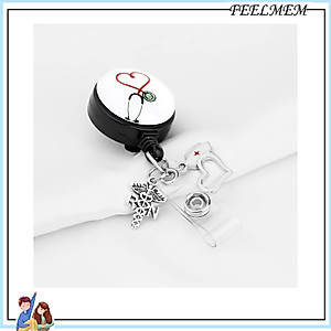 FEELMEM RN Nurse Medical Stethoscope Retractable Badge Holder Reel Clip RN Students Gift Nurses Practitioner Jewelry New Registered Nurse Gift (RN)