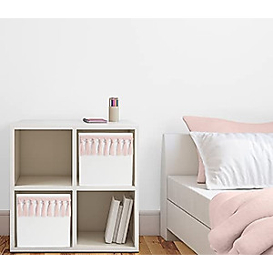 Sweet Jojo Designs Boho Bohemian Foldable Fabric Storage Cube Bins Boxes Organizer Toys Kids Baby Children - Set of 2 - Blush Pink White Farmhouse Shabby Chic Designer Modern Minimalist Tassel Macrame