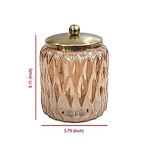 nu steel GLA328C-1 Glacier Collection Glass Finish Trim Bathroom Vanity Countertop Storage Organizer Canister Jar for Cotton Swabs, Rounds, Balls, Makeup Sponges, Bath Salts, Amber Gold